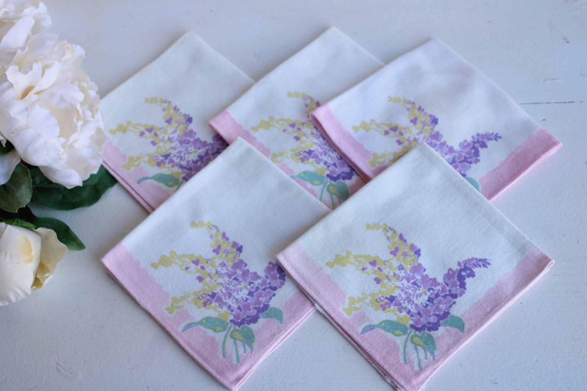 Vintage 1960s 1970s Set of Five Floral Print Napkins – Toadstool Farm ...